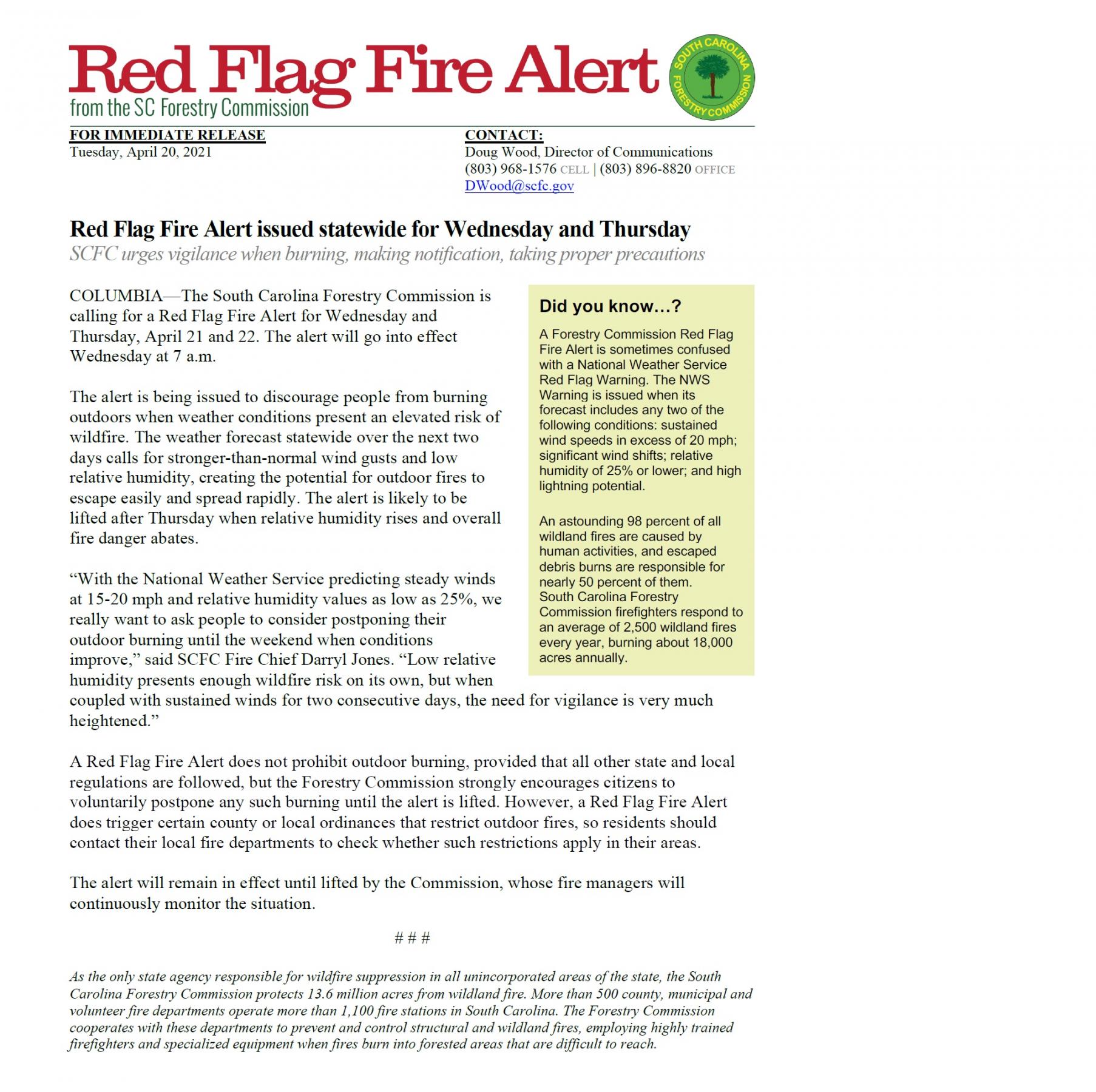 Red Flag Fire Alert | Town of Edisto Beach, SC